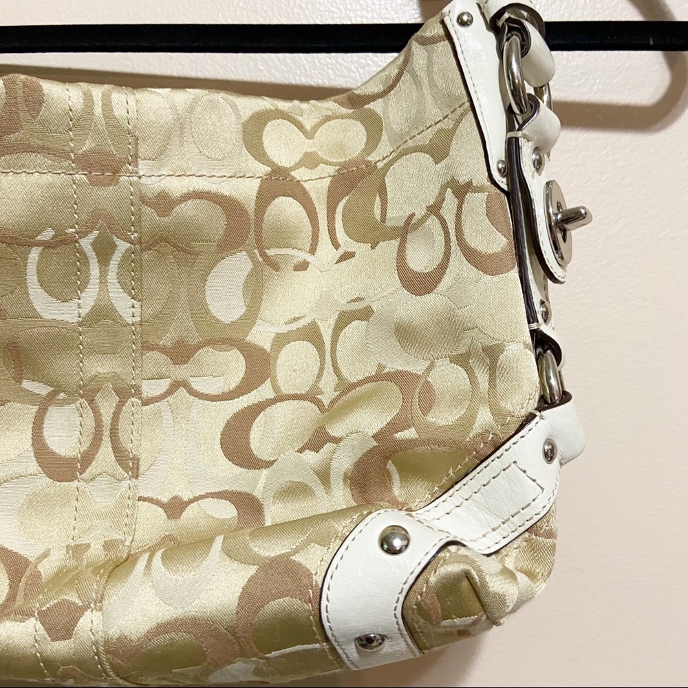 Coach Signature Medium Carly Bag Gold And White Gem